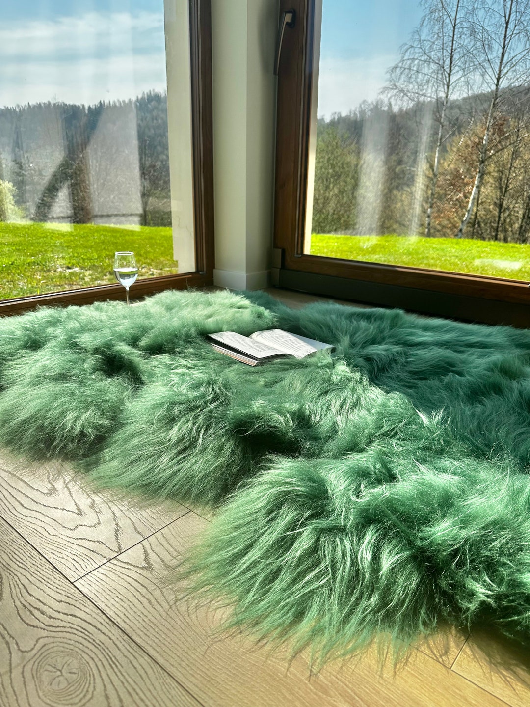 Genuine Sheepskin Rug Pad, Birthday Gift, Green Sheepskin Throw ...