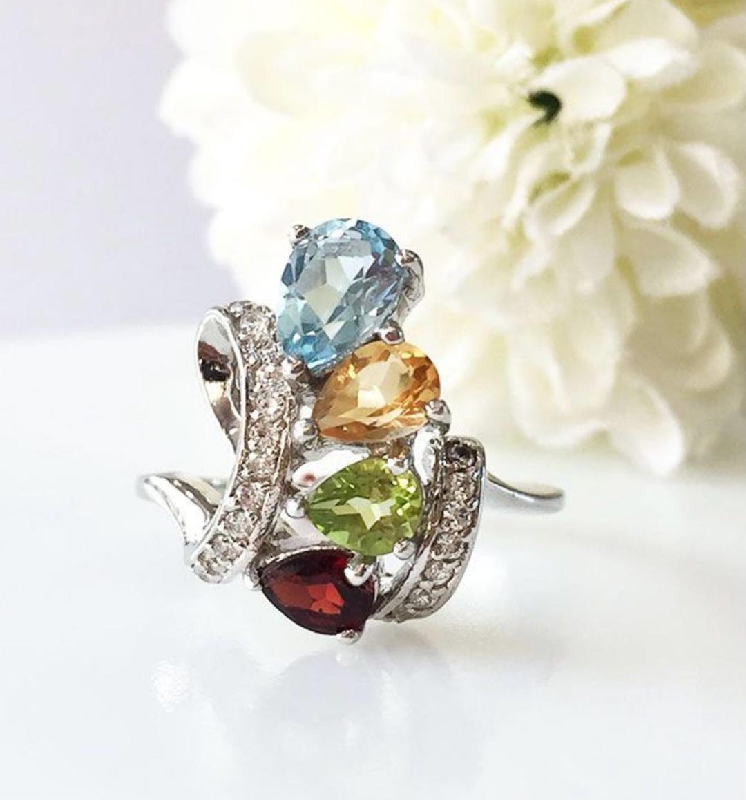Multi Gemstone Ring Sterling Silver, Multi Color Diamond Ring, Topaz ...