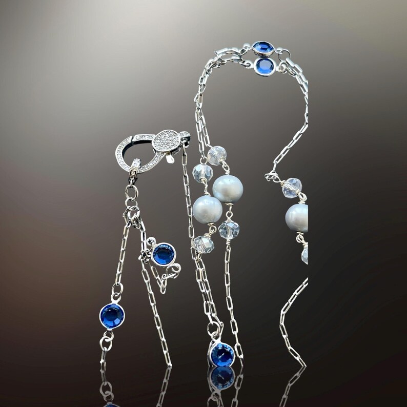 Collar de perlas azules y cristales, collar de perlas de agua dulce en ...