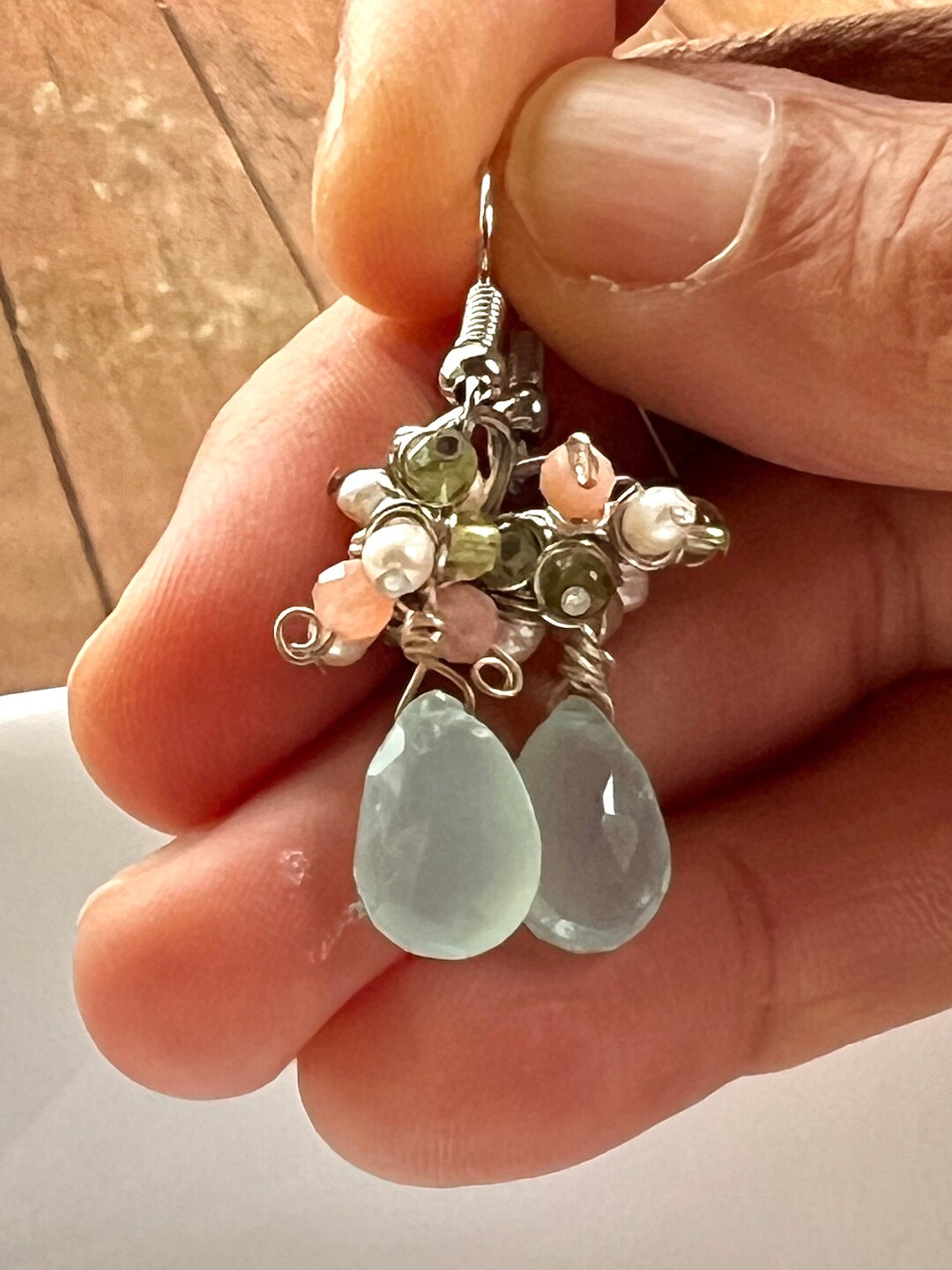 Boho Gemstone Earrings Drop Multi Color Cluster Earrings Etsy