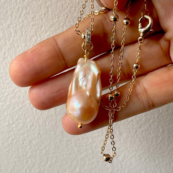 Large Baroque Pearl Pendant Necklace Gold Freshwater Pearl Jewelry for Women Peach Necklace Special Birthday Gifts for Her Single Pearl Etsy