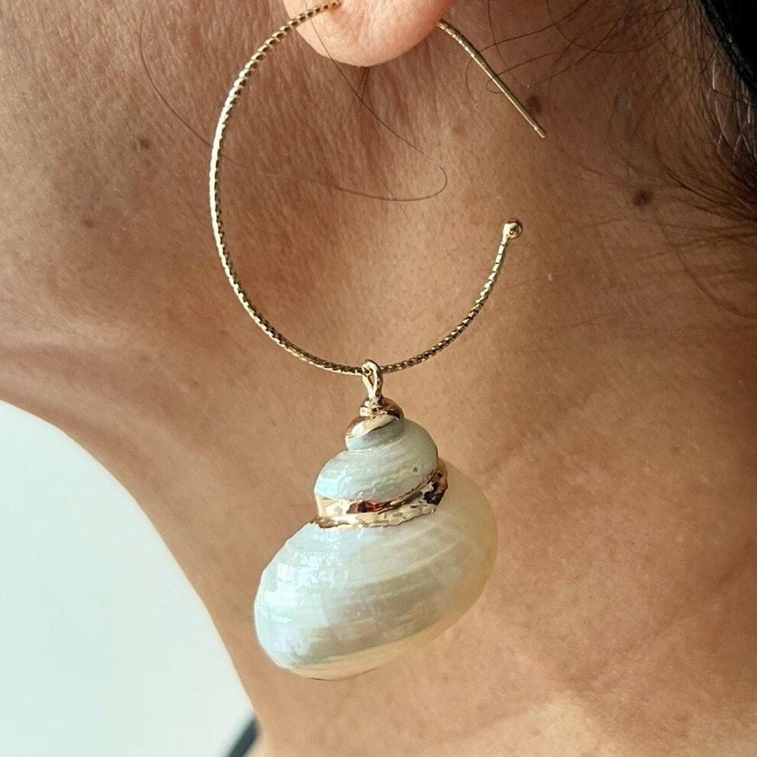 Spiral Shell Earrings Gold, Beach Wedding Jewelry for Her, Ocean ...