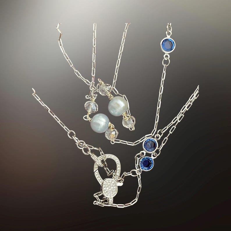 Collar de perlas azules y cristales, collar de perlas de agua dulce en ...