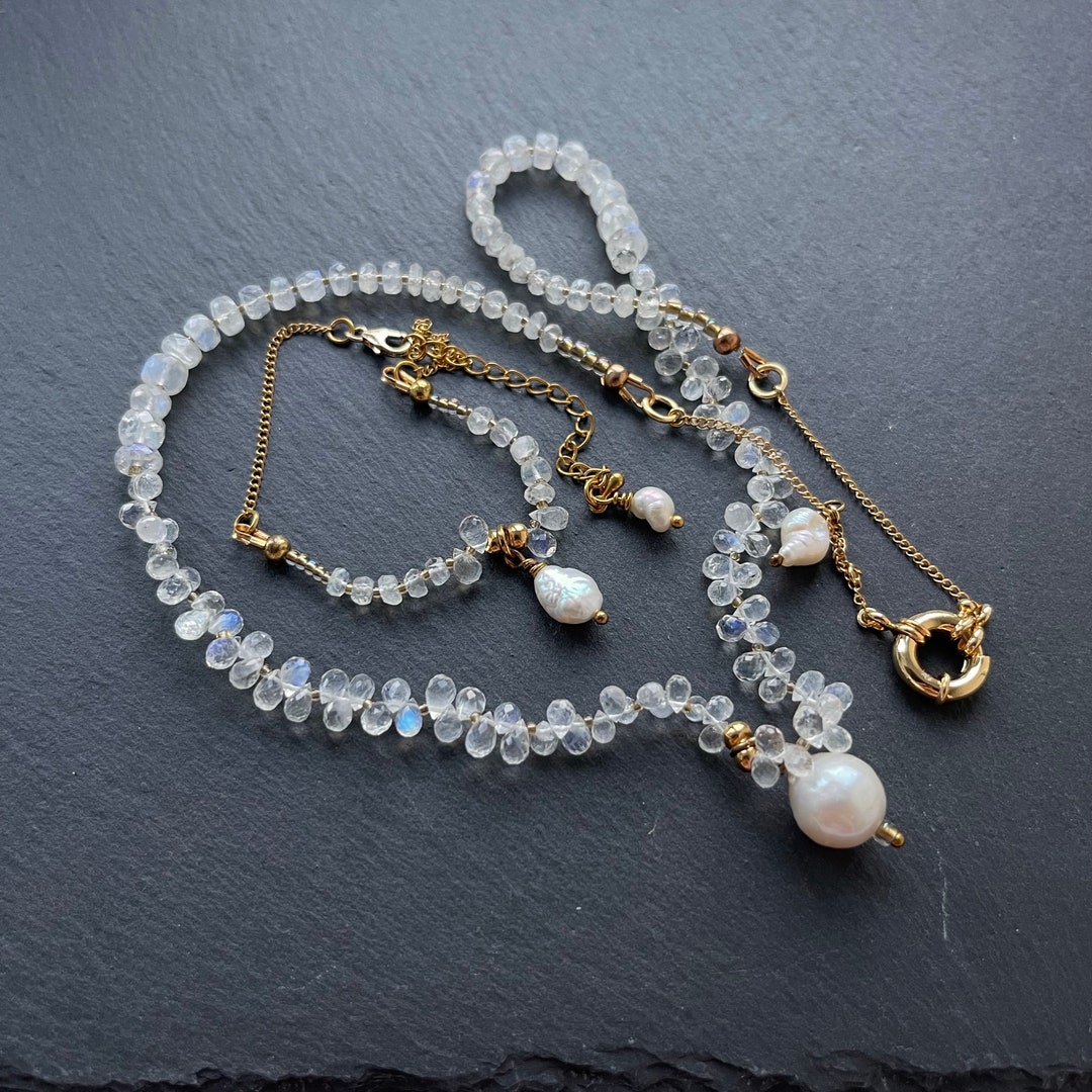 Rainbow Moonstone Jewelry Set Gold, Dainty Wedding Jewelry for Brides ...