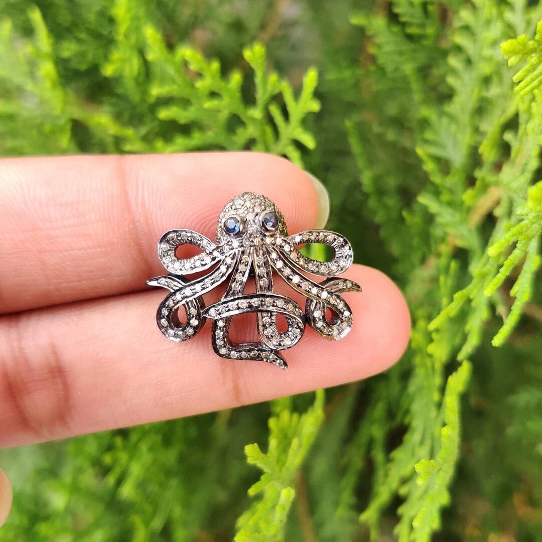 Pave Diamond Octopus Pendant, Diamond Pendant,octopus Pendant, Silver ...