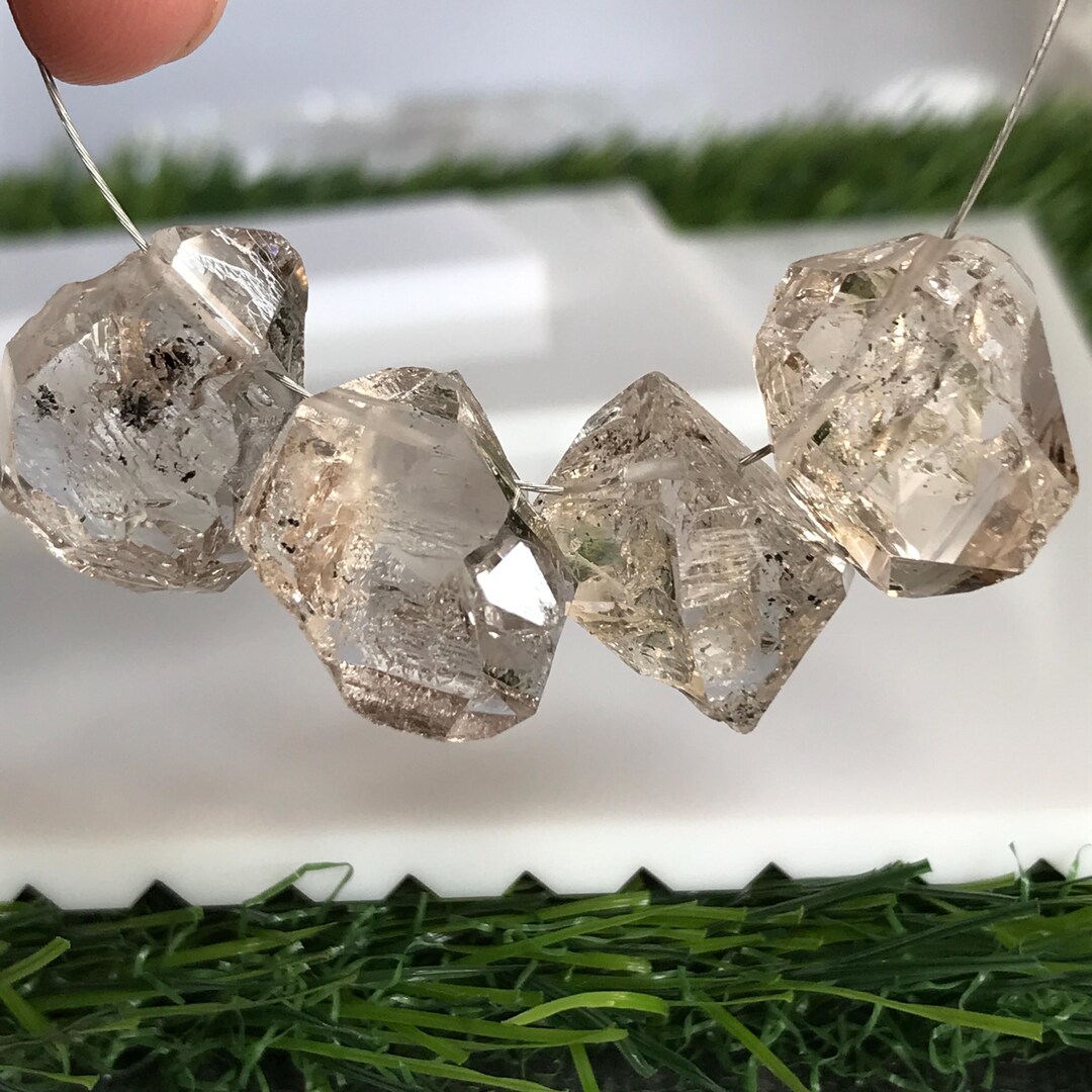 4 Pcs Top Drilled 19mm to 21mm Smokey Herkimer Diamonds, Herkimer ...