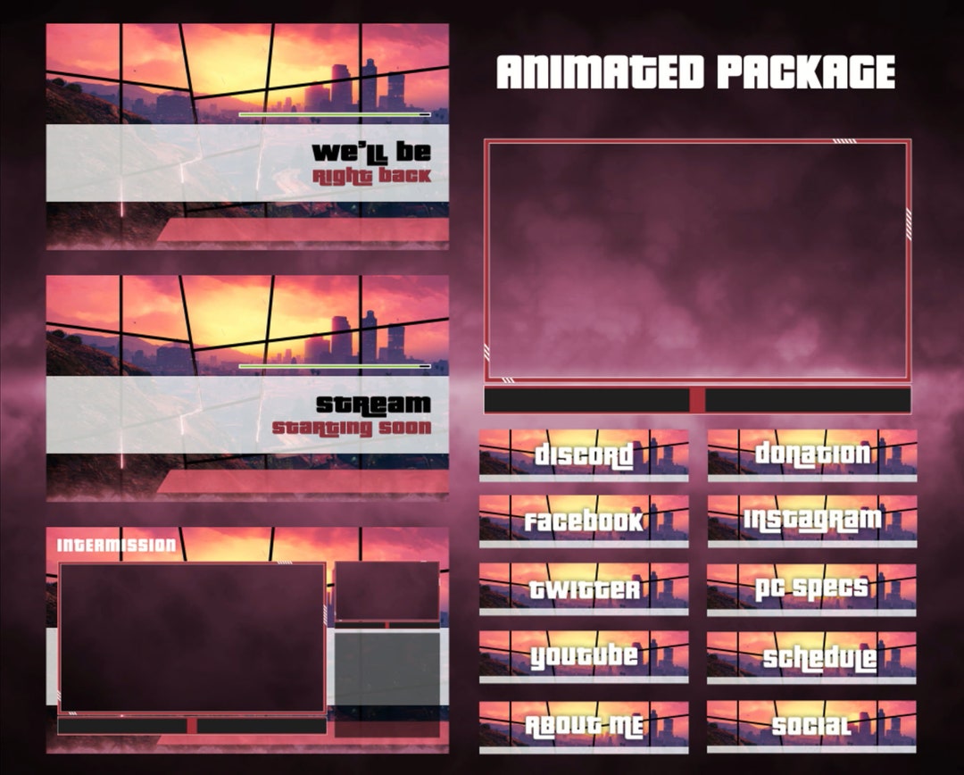 Twitch Overlays Animated Package, Ready to Use GTA Theme Simple ...