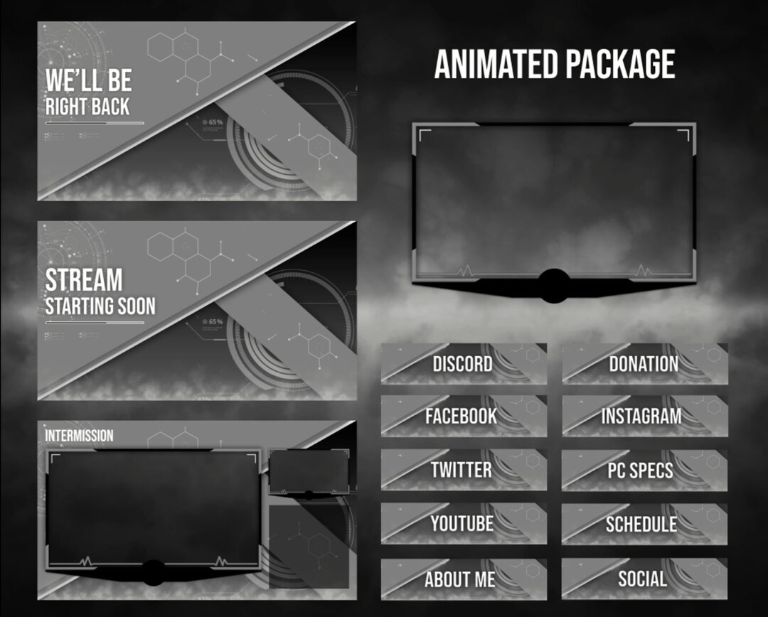 Twitch Overlays Animated Package, Ready to Use GRAY Modern Simple ...