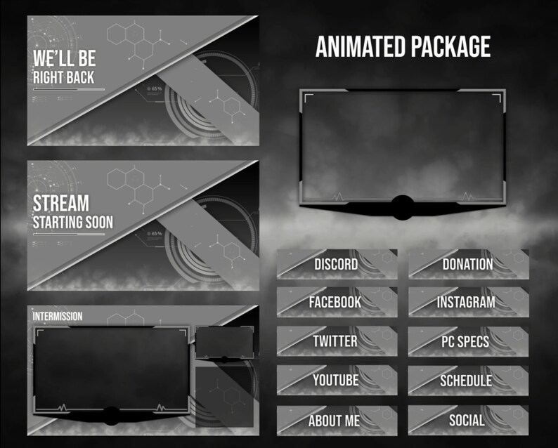 Twitch Overlays Animated Package, Ready to Use GRAY Modern Simple ...