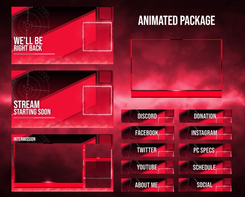 Twitch Overlays Animated Package, Ready to Use RED Square Simple ...