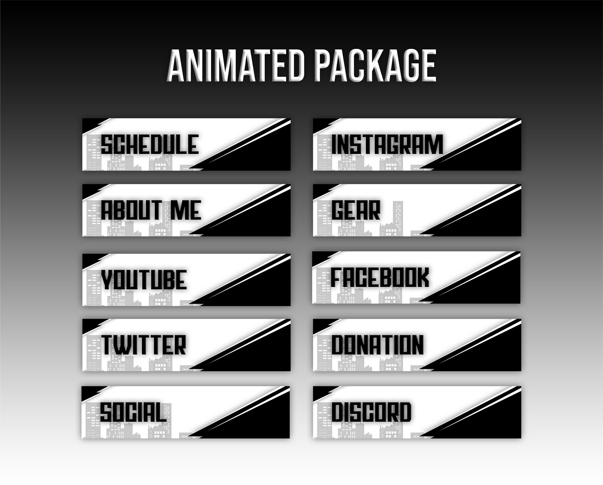 Twitch Overlays Animated Package, Ready to Use BW Line Smoke Simple ...