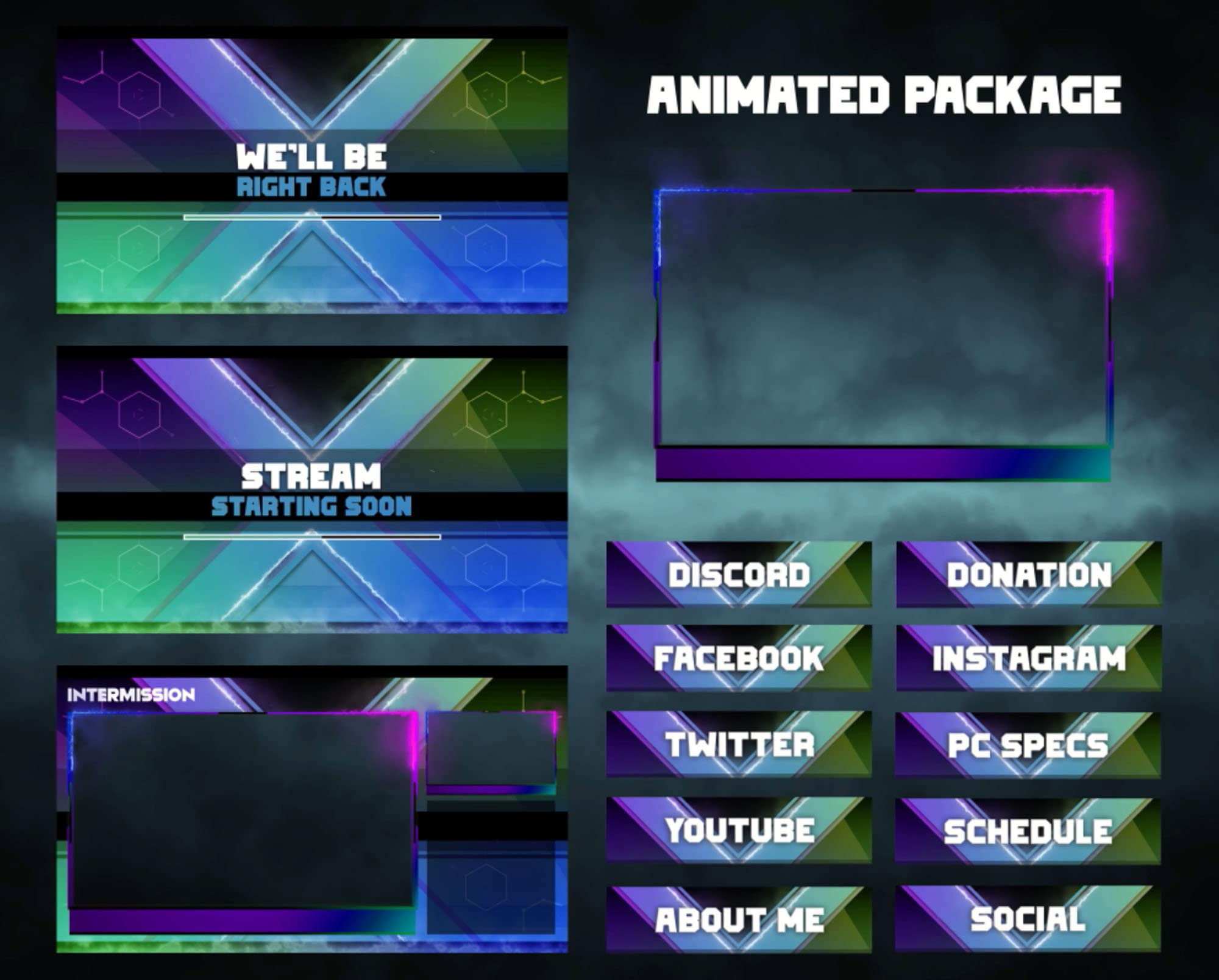 Twitch Overlays Animated Package Ready to Use green RGB - Etsy