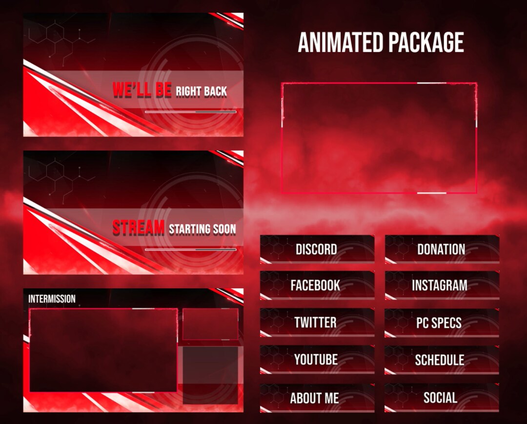 Twitch Overlays Animated Package, Ready to Use red Line Smoke Simple ...