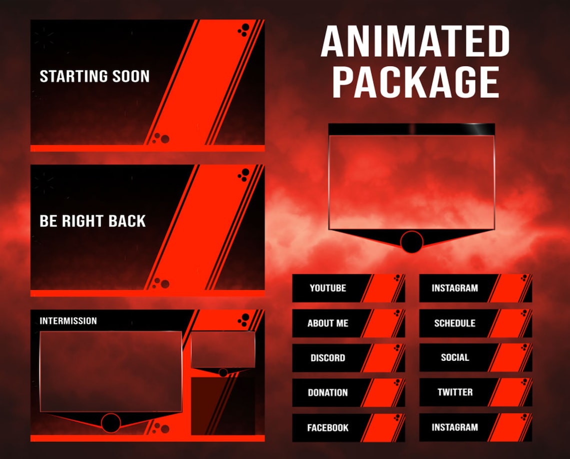 Animated twitch overlay modern RED & BLACK minimalist | Etsy