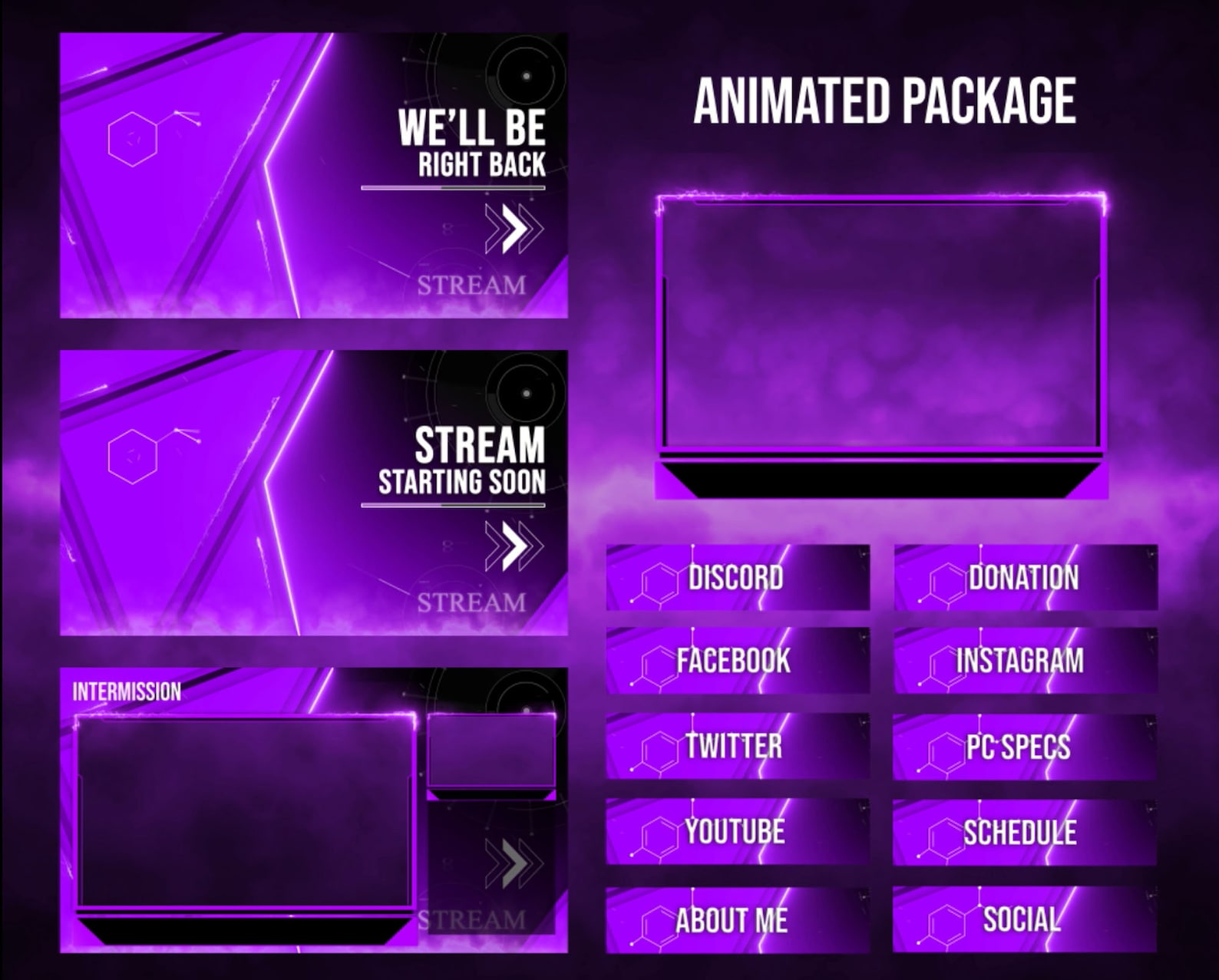 Twitch Overlays Animated Package Ready to Use new Purple - Etsy