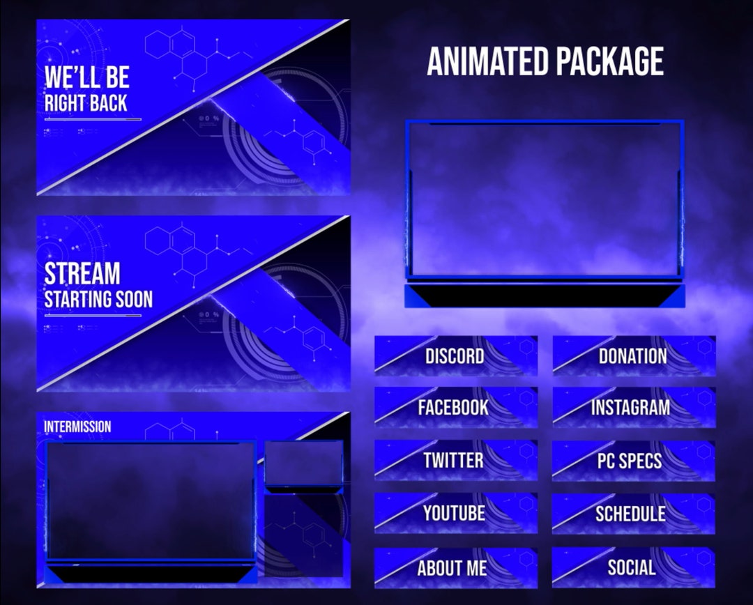 Twitch Overlays Animated Package, Ready to Use BLUE Modern Simple ...