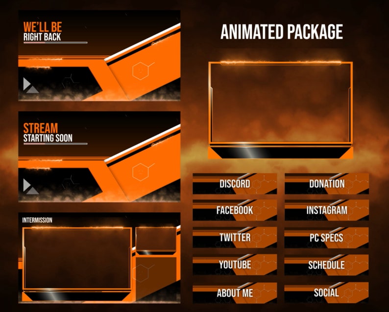 Twitch Overlays Animated Package, Ready to Use orange Line Electrical ...