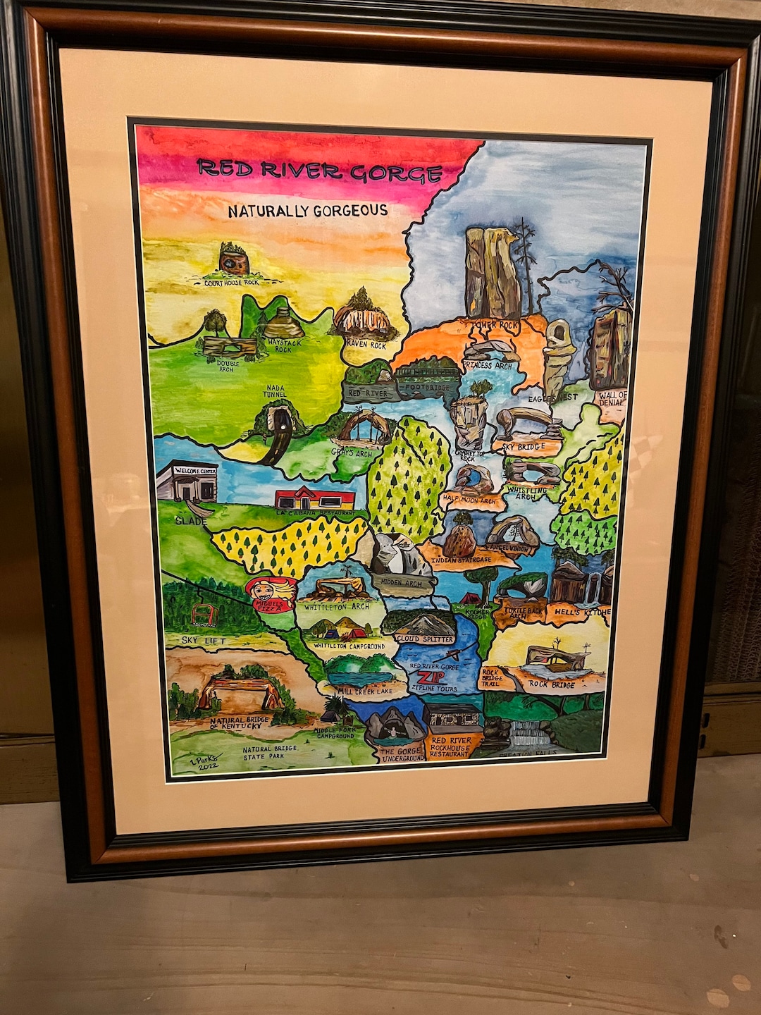 Red River Gorge Map- Watercolor Print , Handpainted, Highlighting ...