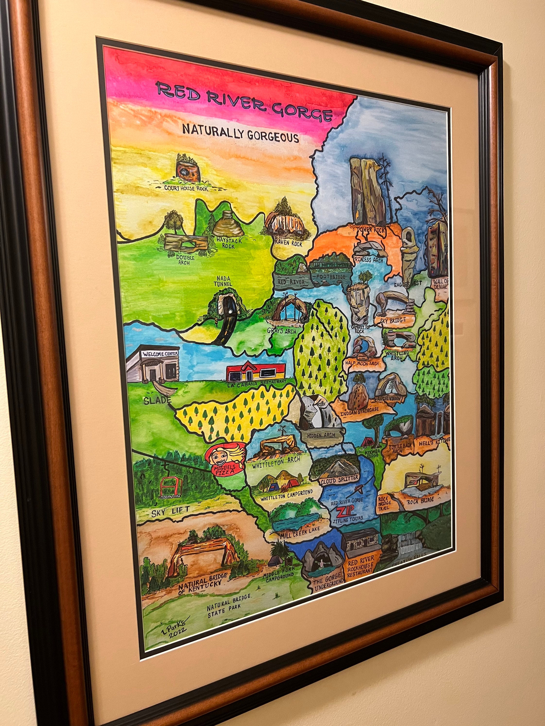 Red River Gorge Map Watercolor Print , Handpainted, Highlighting Hiking ...