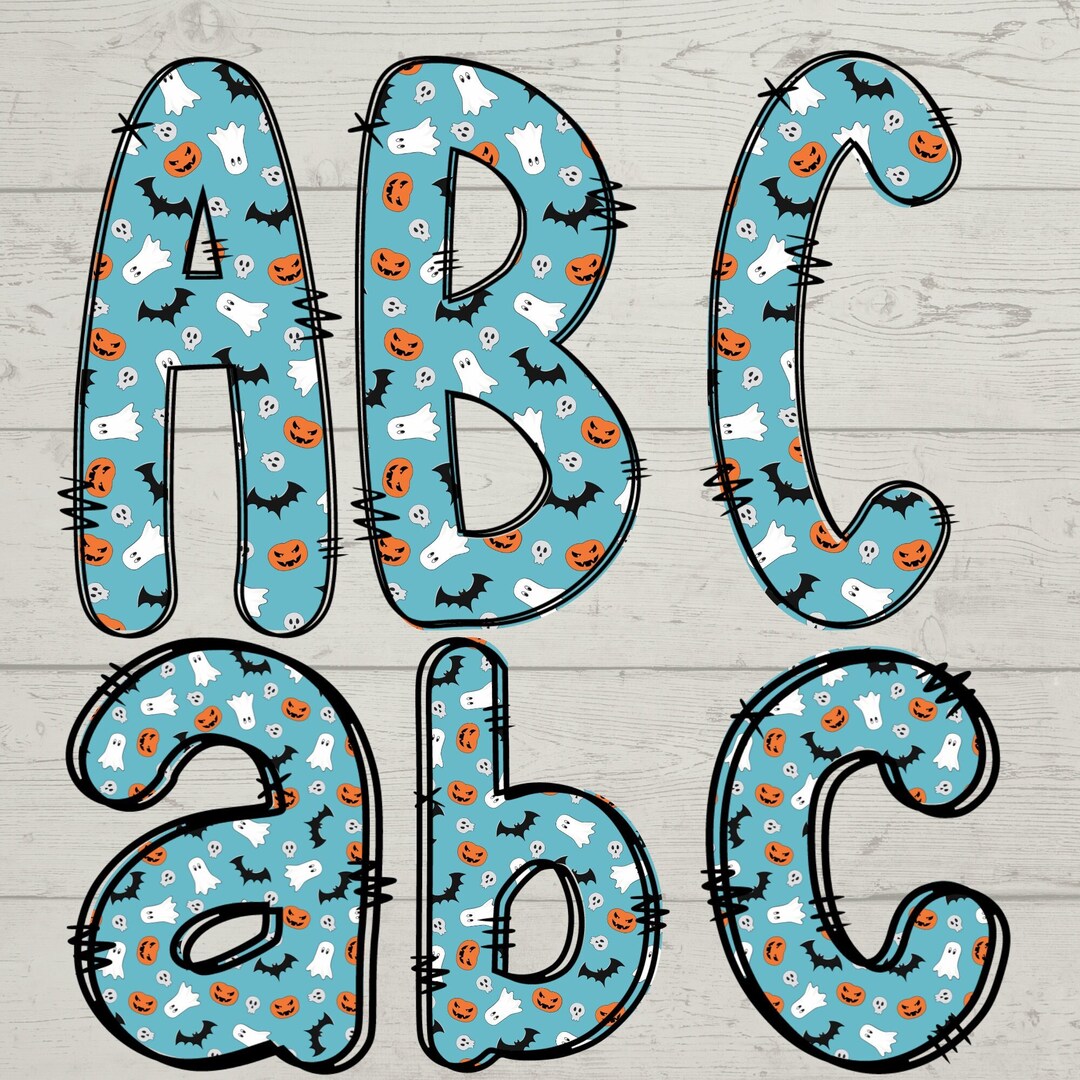 Ghost, Pumpkins, Candy Doodle Font Set, Upper and Lower Case Numbers ...