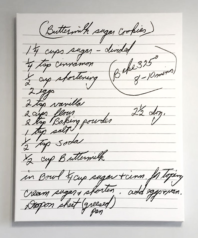Handwritten Recipe Keepsake to Canvas Handwritten Recipe - Etsy