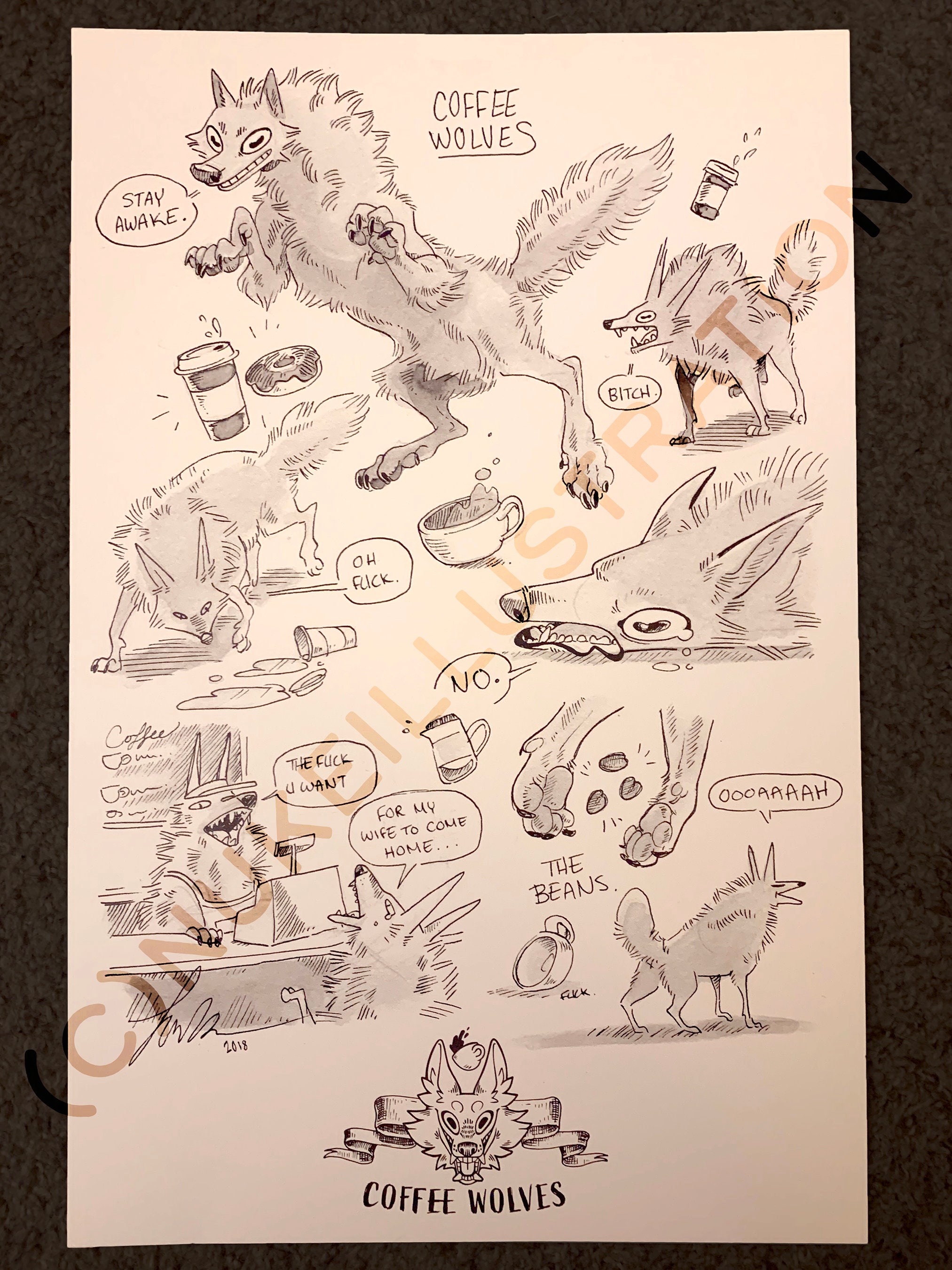 Coffee Wolves: Original Doodle Poster | Etsy