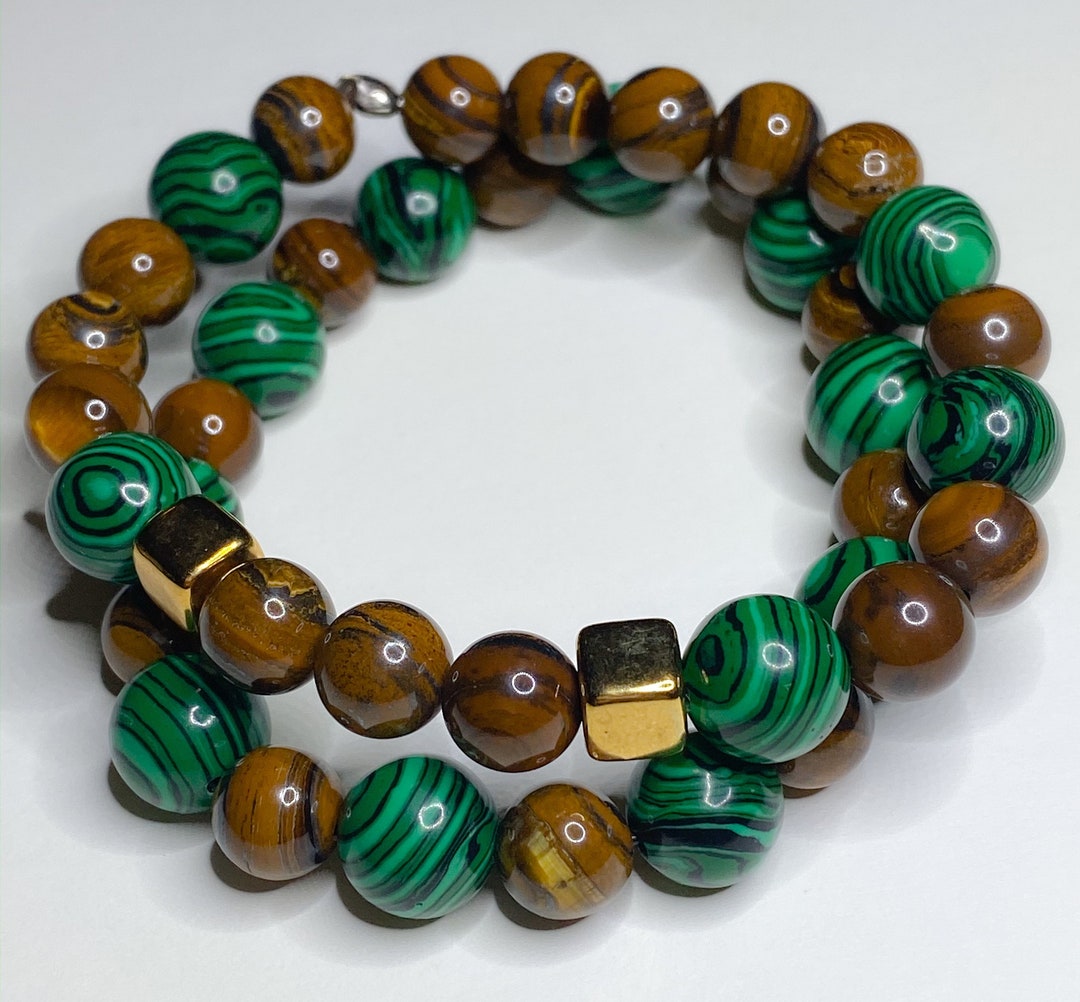Malachite & Tiger Iron Gemstone Bracelet: Good Fortune Jewelry - Etsy