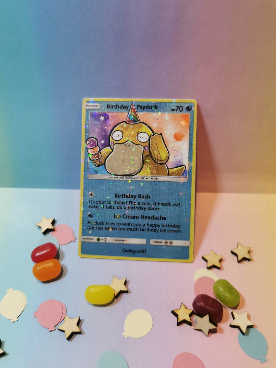 Birthday Psyduck Holographic Celebration Trading Card - Cute Gifts for ...