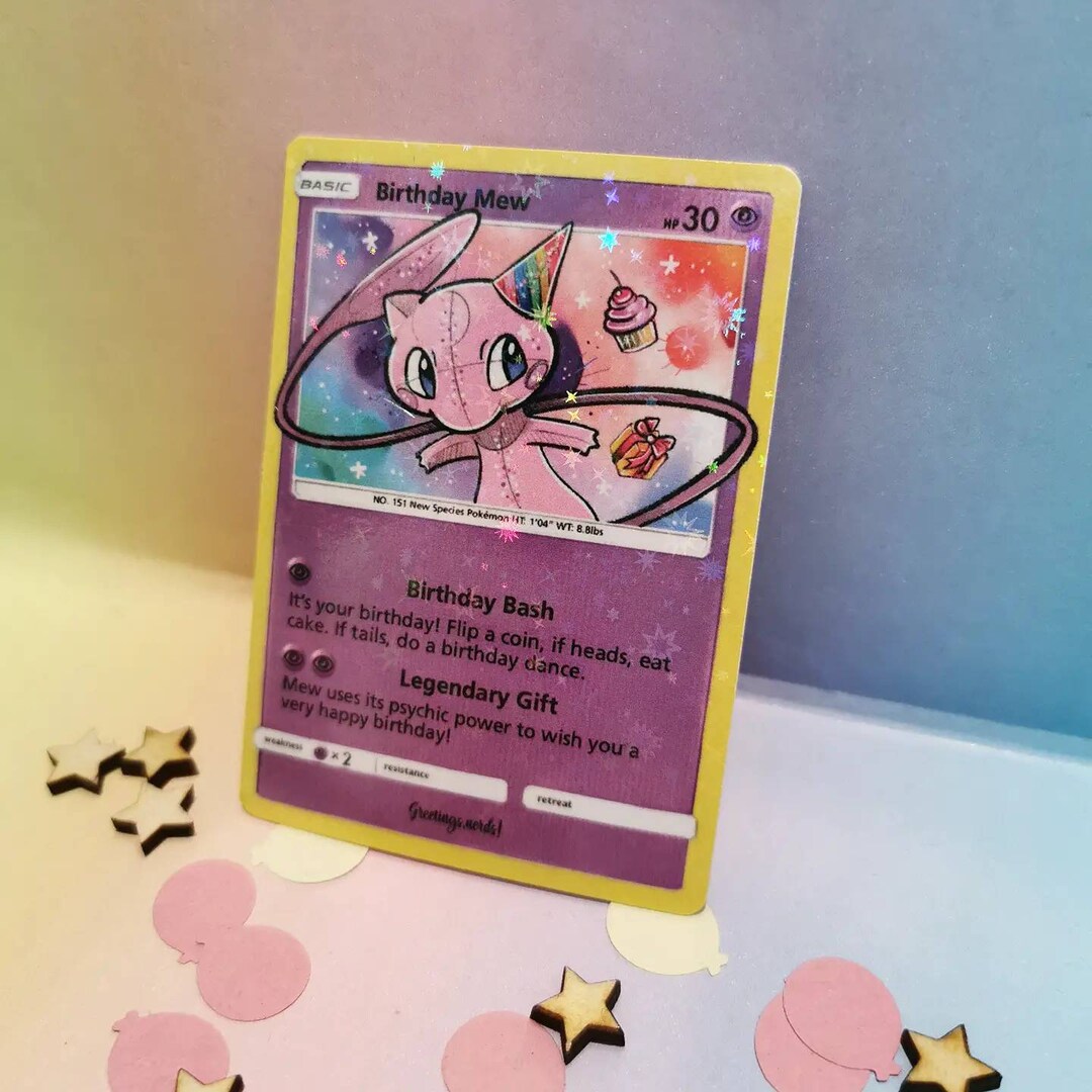 Birthday Mew Celebration Trading Card Cute Gifts for Him and - Etsy