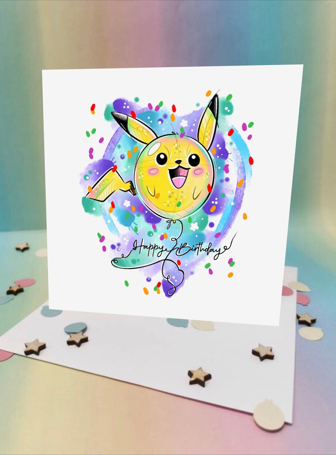 Pika Balloon Birthday Greetings Card - Cute, Nerdy Birthday Gift ...
