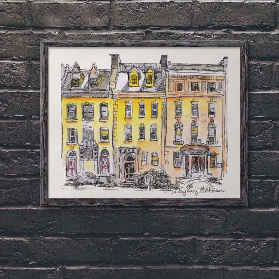 19th Century Brownstones, Elegant Watercolor Art by Mary Kunz Goldman ...