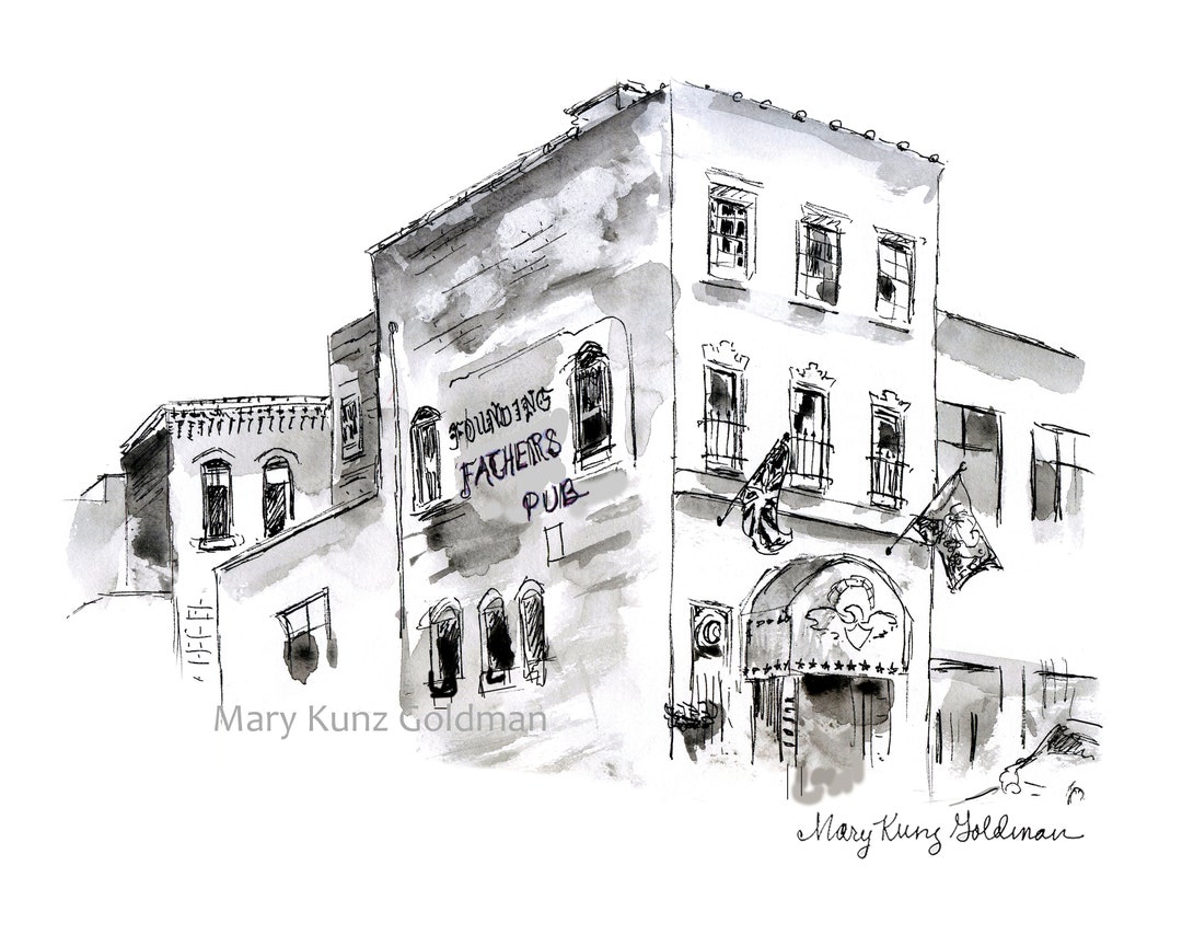Founding Fathers Pub Buffalo NY Art Print: Ink Sketch Tavern Wall Decor ...