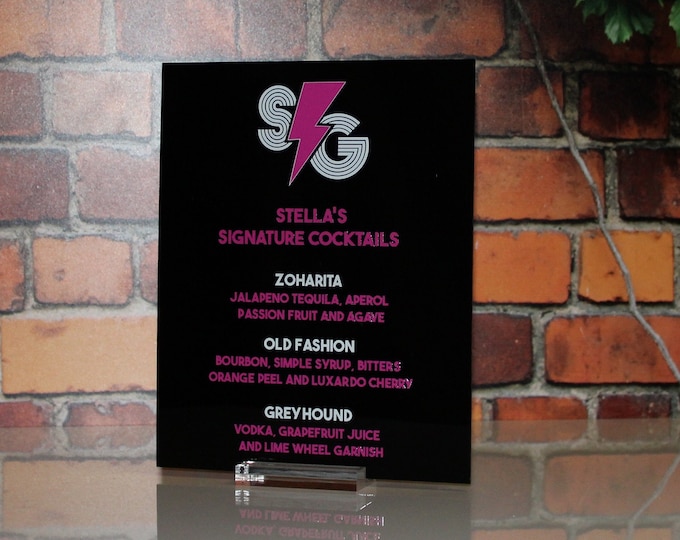 Custom Acrylic Bar Menu | Personalized Personalised Drinks Sign List ...