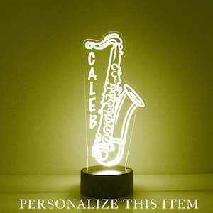 Saxophone Night Light, Personalized Free, LED Night Lamp, With Remote ...