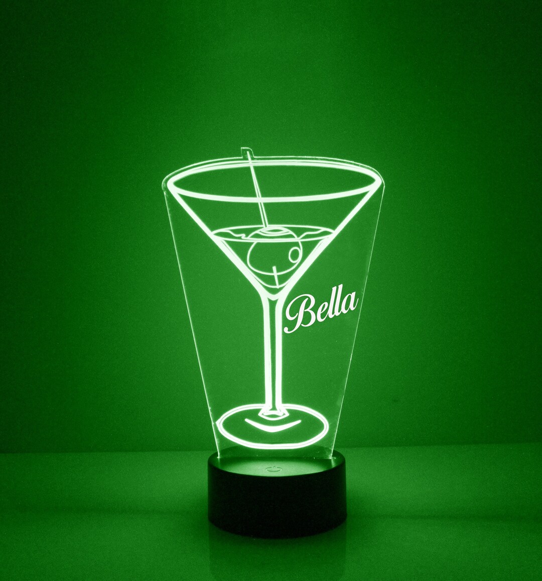 Martini Glass Bar Light, Personalized Free, LED Night Lamp, With Remote ...