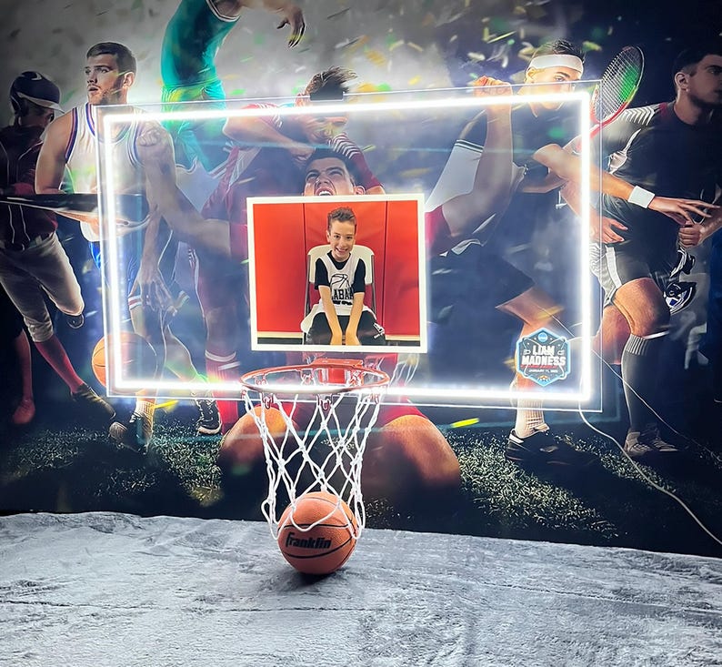 Neon Basketball Backboard & Hoop LED Neon Bar Mitzvah Sign in Board ...