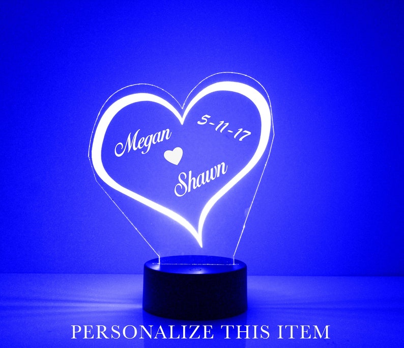 Heart Shape Night Light, Personalized Free, LED Night Lamp, With Remote ...