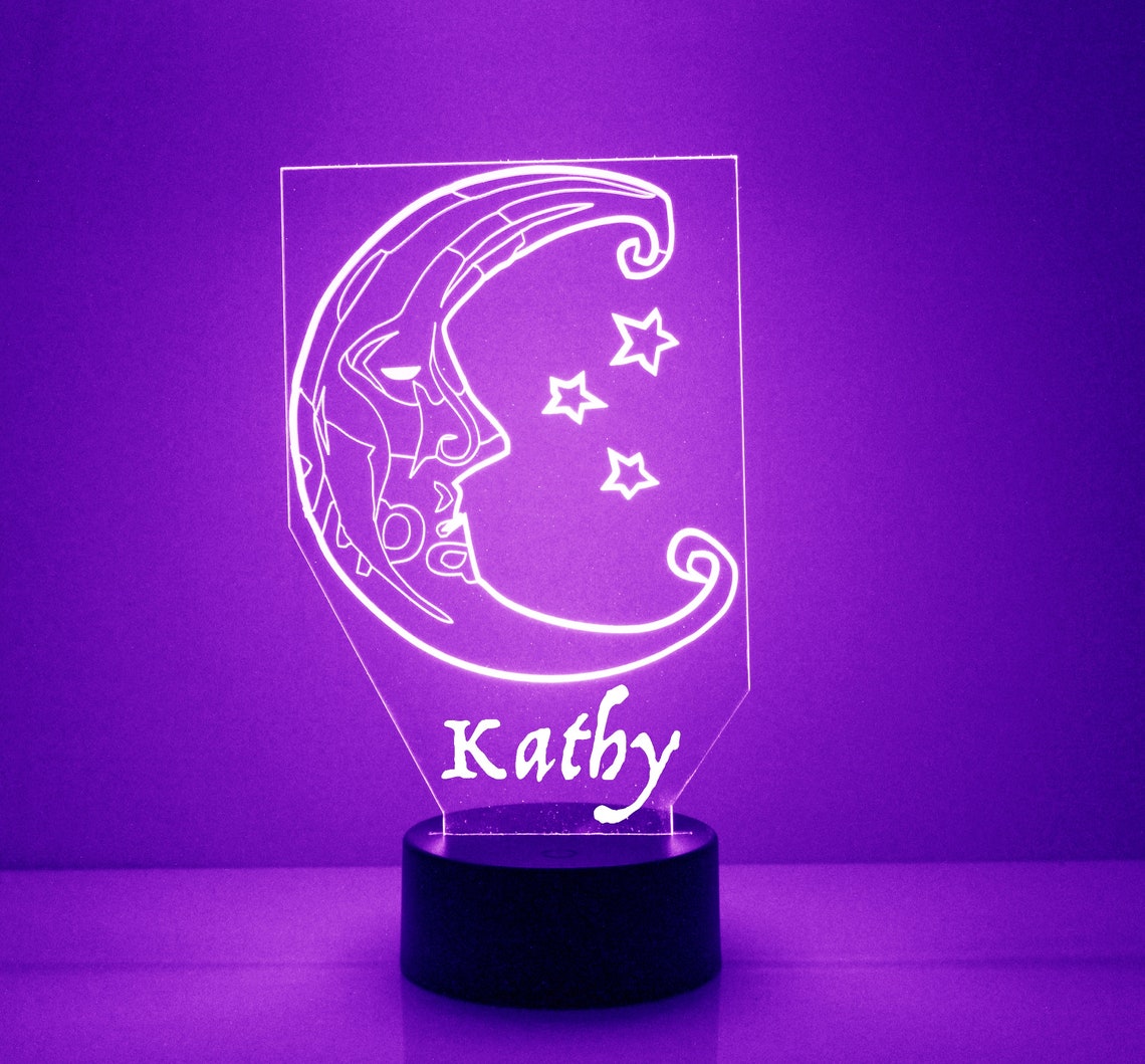 Crescent Moon and Stars Night Light, Personalized Free, LED Night Lamp ...