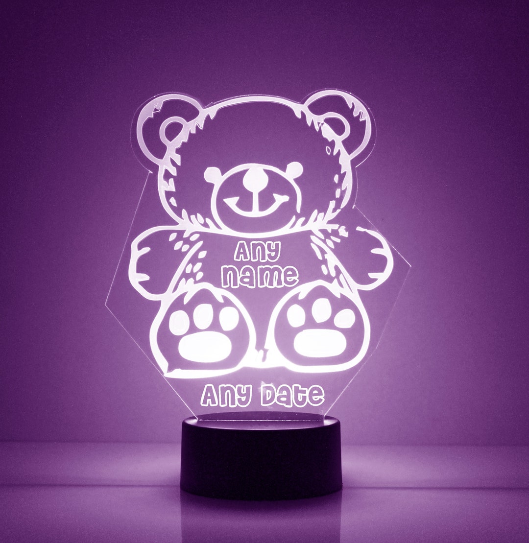 Teddy Bear Night Light, Personalized Free, LED Night Lamp, With Remote ...