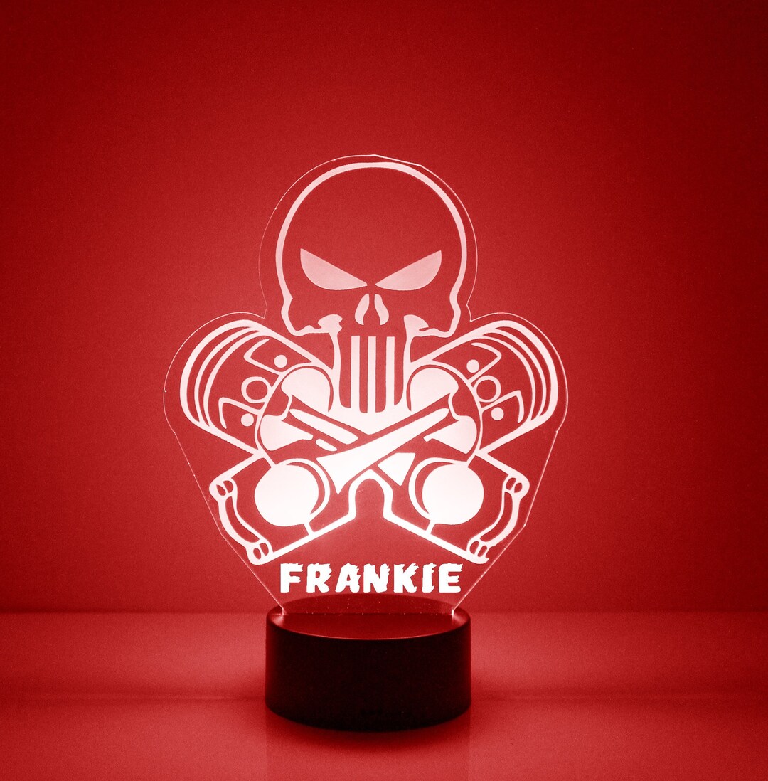 Skull & Pistons Desk Light, Personalized Free, LED Night Lamp, With ...