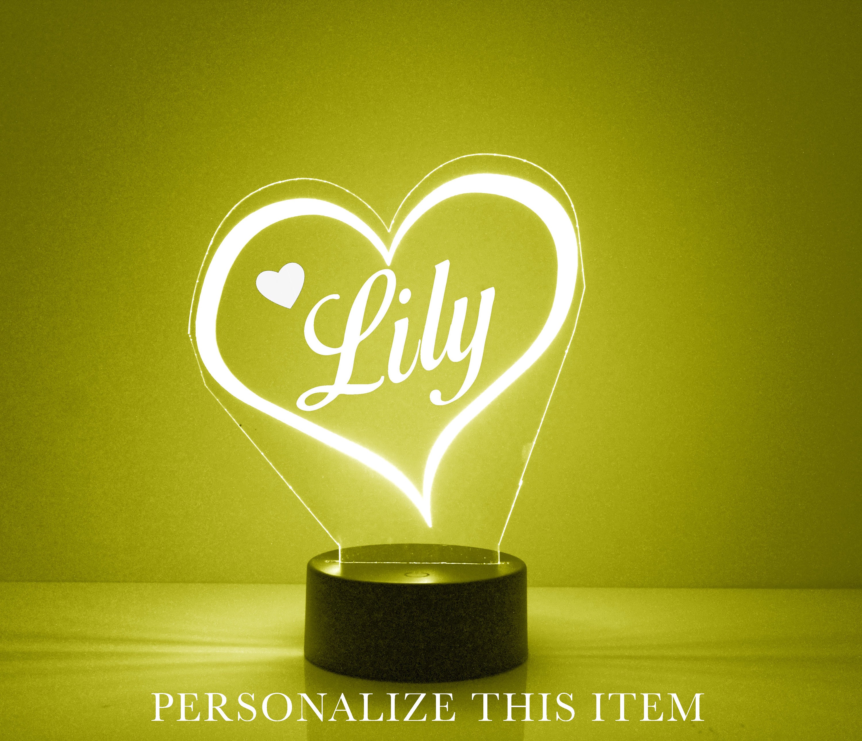 Heart Shape Night Light, Personalized Free, LED Night Lamp, With Remote ...