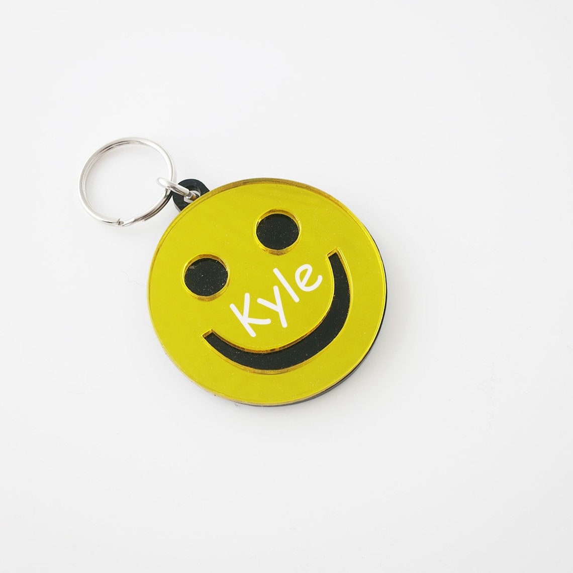 Personalized Smiley Face Key Chain Engraved With Name - Etsy