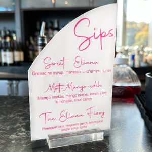 Custom Bar Menu, Bar Bat Mitzvah Event Décor, UV Printed Acrylic Menu ...