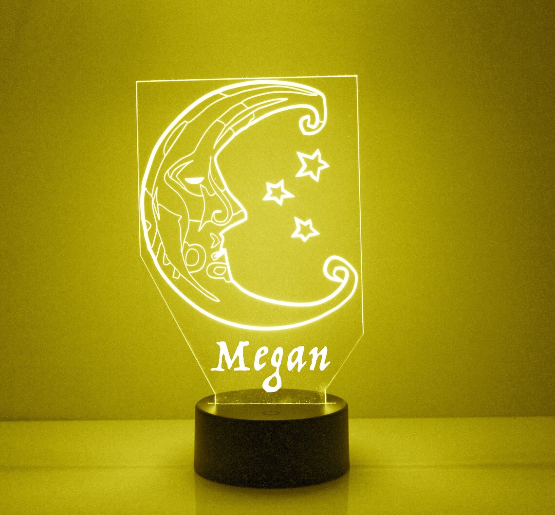 Crescent Moon and Stars Night Light Personalized Free LED - Etsy