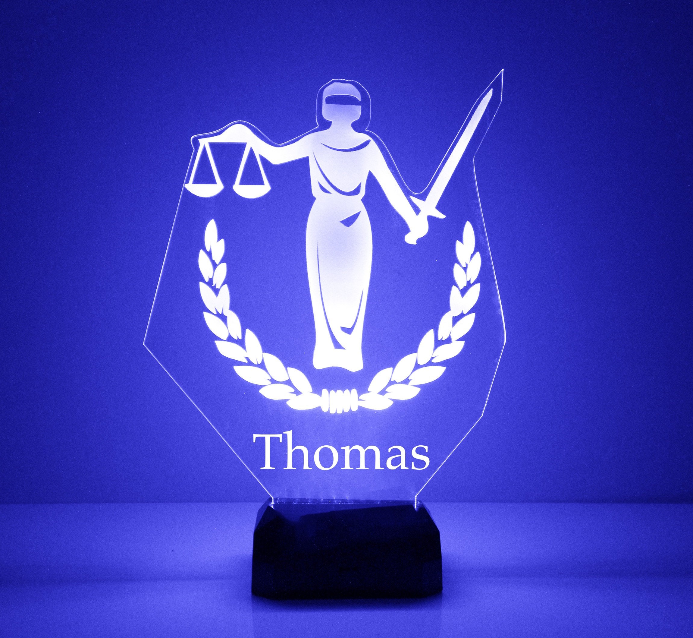 Lady Justice Desk Light, Personalized Free, LED Night Lamp, With Remote ...