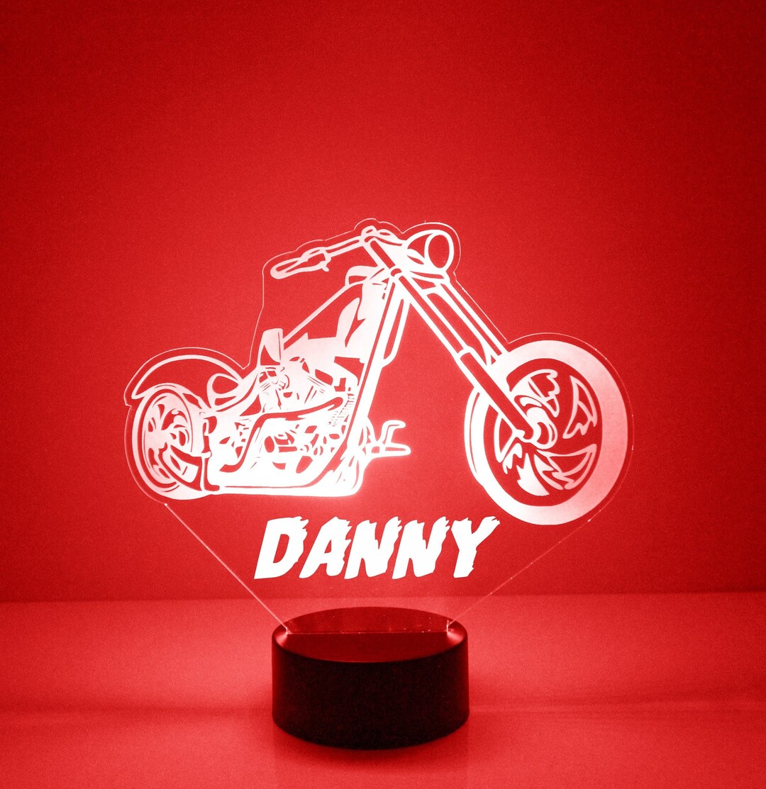 Chopper Motorcycle Night Light, Personalized Free, LED Night Lamp, With ...