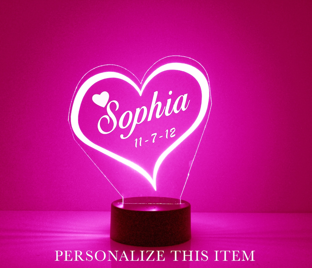 Heart Shape Night Light, Personalized Free, LED Night Lamp, With Remote ...