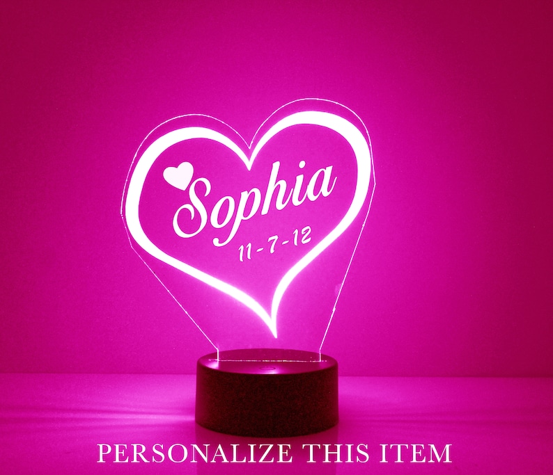 Heart Shape Night Light, Personalized Free, LED Night Lamp, With Remote ...