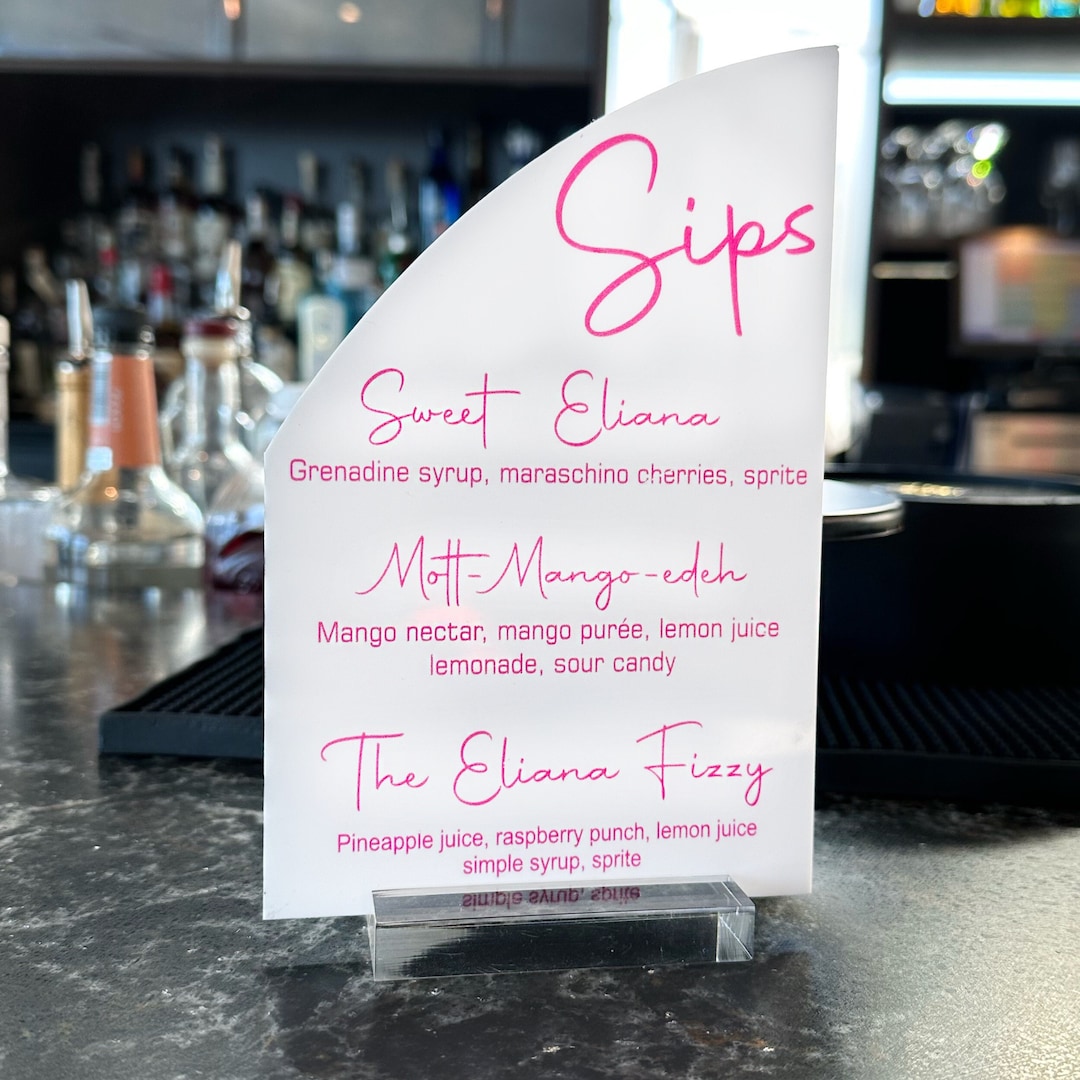 Custom Bar Menu, Bar Bat Mitzvah Event Décor, UV Printed Acrylic Menu ...