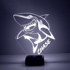 Shark Night Light, Personalized Free, LED Night Lamp, With Remote ...